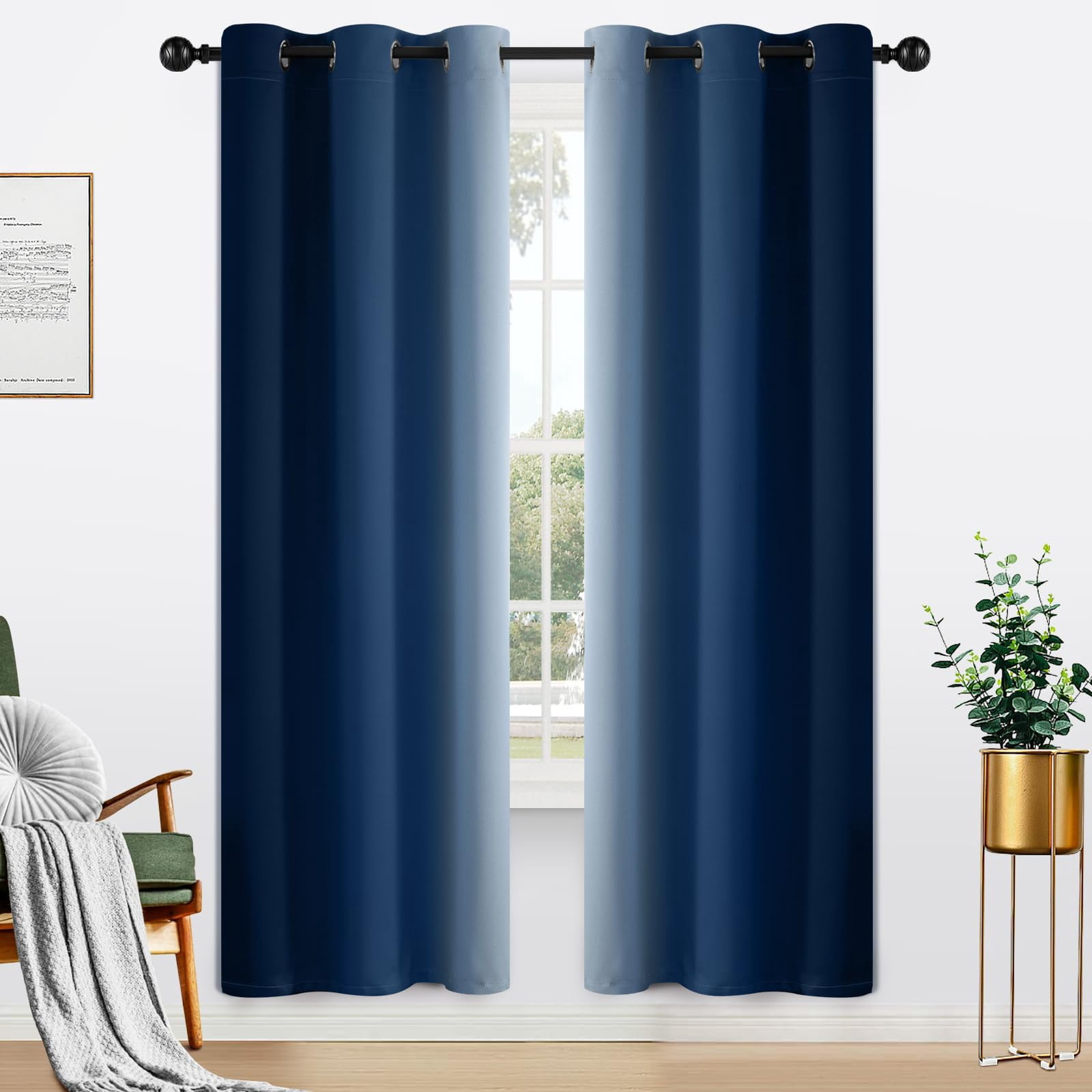 Blue And Greyish White Ombre Curtains Room Darkening Gradient Color For ...