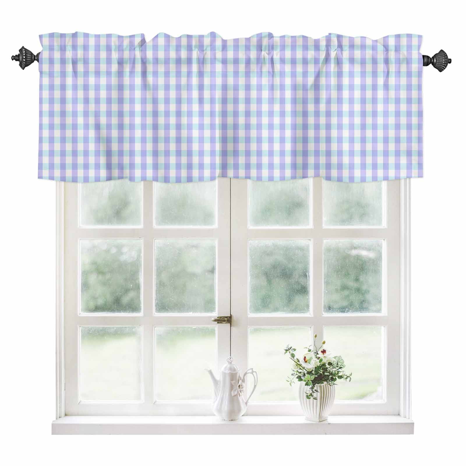 Blue Grid Kitchen Valances for Windows 60x18 Inch Kitchen Curtains ...