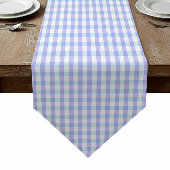 Blue Grid Table Runner Linen Burlap Table Runner 72 Inches Long ...