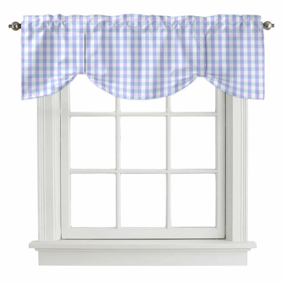 Blue Grid Tie Up Valance Curtains for Windows, Kitchen Curtains Window ...