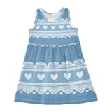 Blue Grids Lace Hearts Valentine Sleeveless Dress A-Line One-Piece ...
