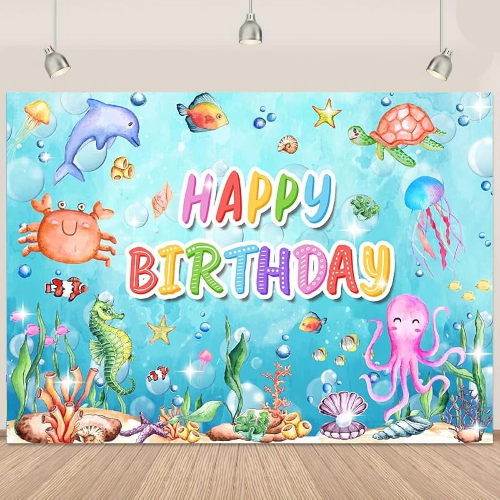 Blue Groovy Ocean Animal Underwater Backdrop for Birthday Party ...