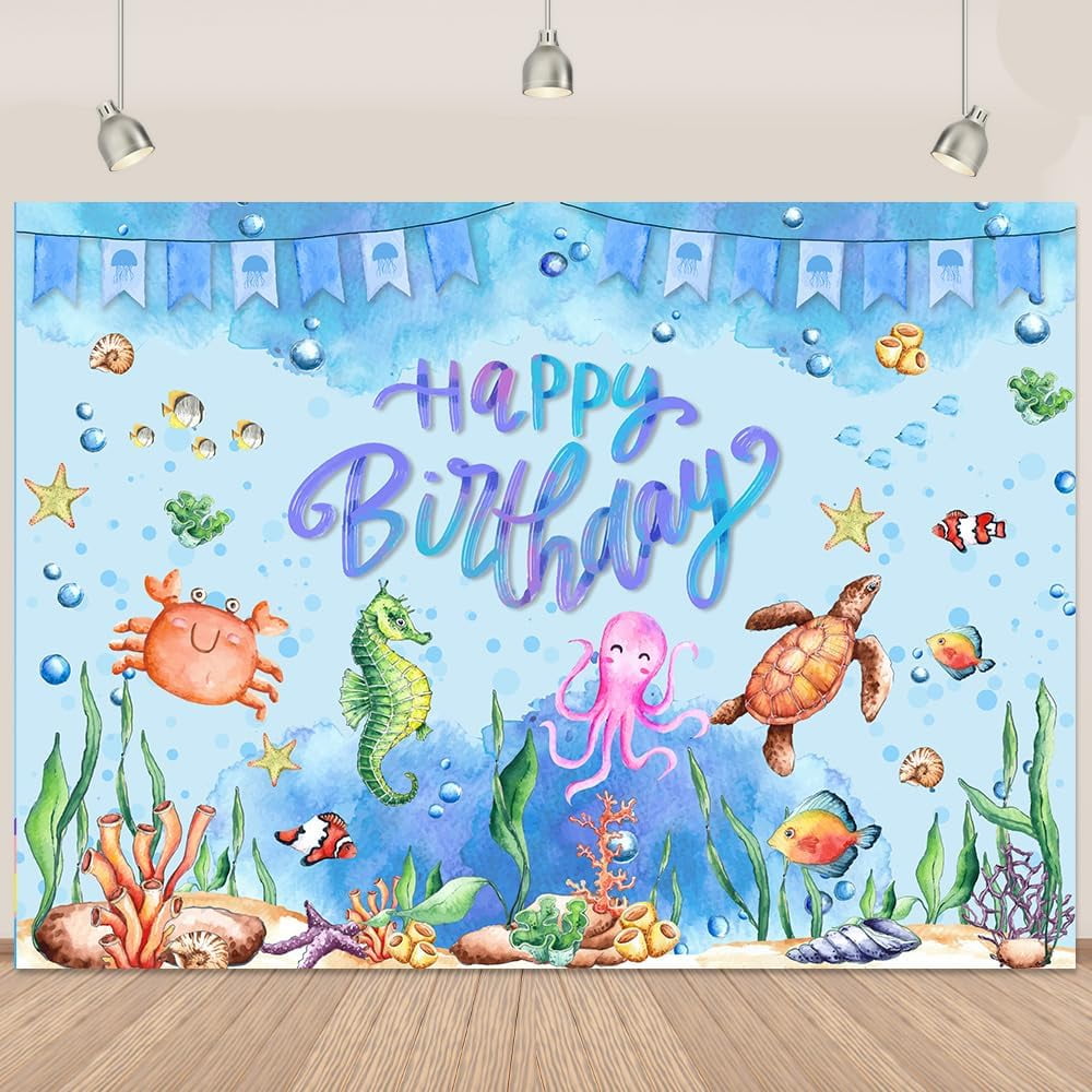Blue Groovy Ocean Animal Underwater Backdrop for Birthday Party ...