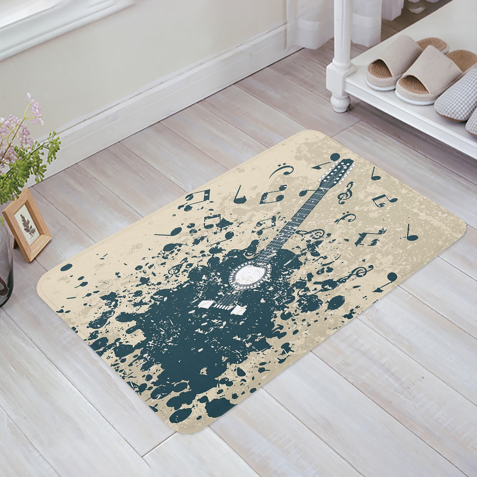 Blue Guitar Music Notes Retro Style Bathroom Mat Corridor Carpet ...