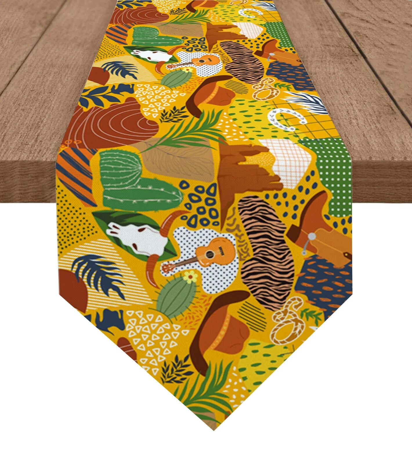 Blue Guitar Music Notes Retro Style Table Runner Wedding Party Table ...