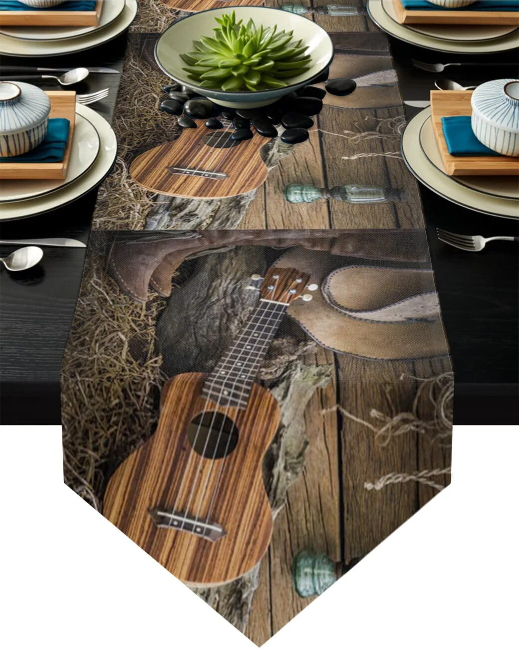 Blue Guitar Music Notes Retro Style Table Runner Wedding Party Table ...