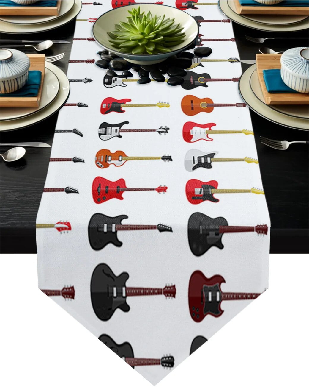 Blue Guitar Music Notes Retro Style Table Runner Wedding Party Table ...