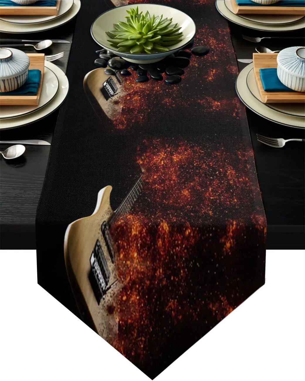 Blue Guitar Music Notes Retro Style Table Runner Wedding Party Table ...