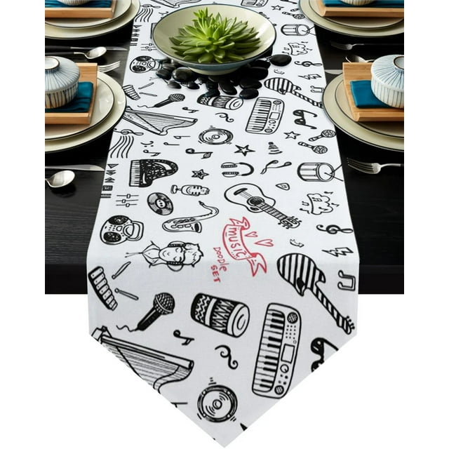 Blue Guitar Music Notes Retro Style Table Runner Wedding Party Table ...