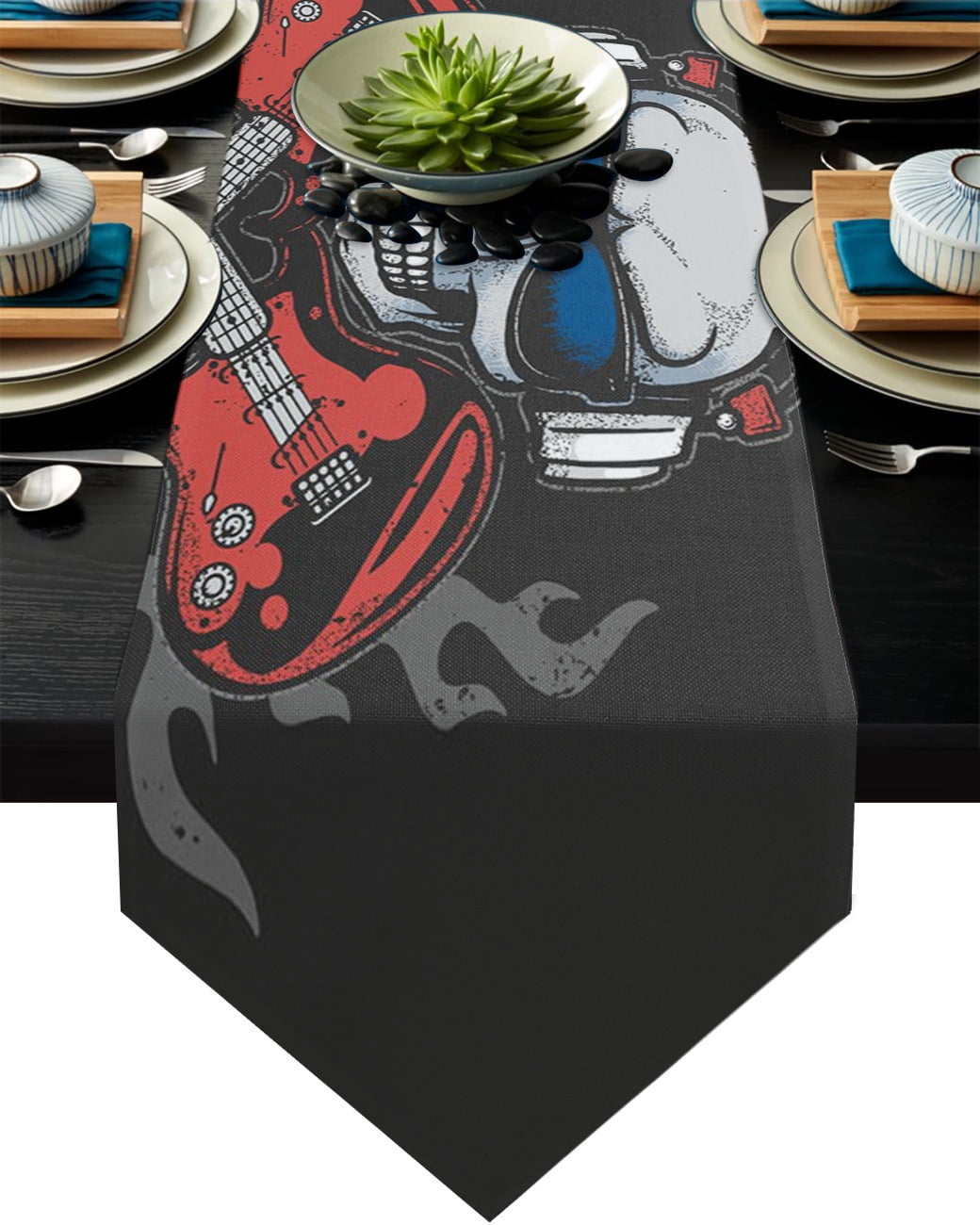 Blue Guitar Music Notes Retro Style Table Runner Wedding Party Table ...