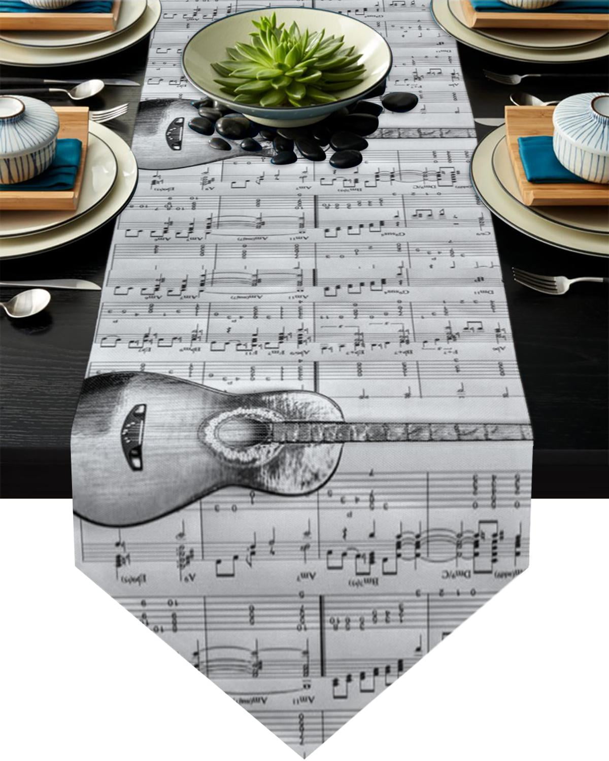 Blue Guitar Music Notes Retro Style Table Runner Wedding Party Table ...