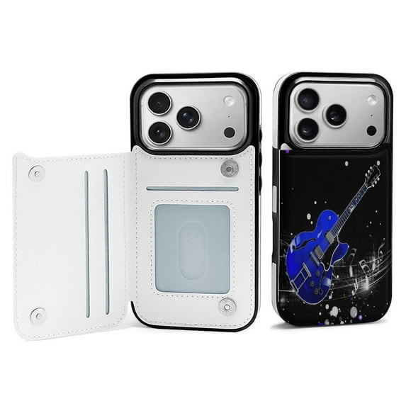 Blue Guitar Notes Leather Wallet Case for iPhone 14 Pro Max Wallet Case ...