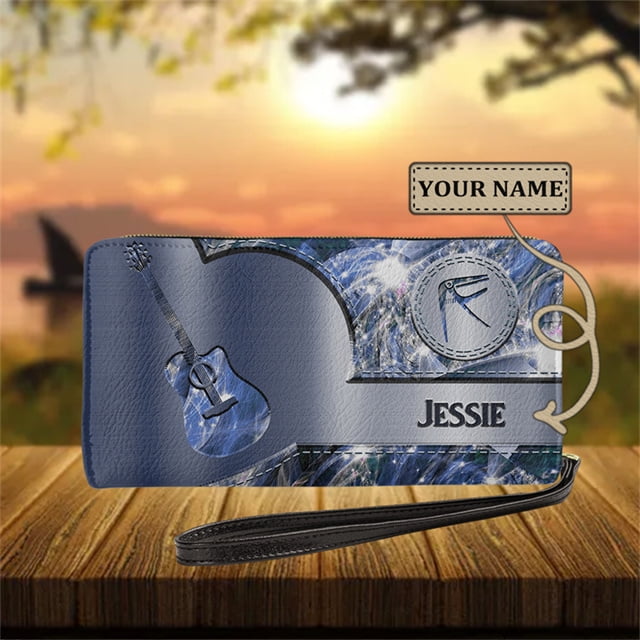 Blue Guitar Printing Slim Wallets for Woman Luxury Pu Leather Cards ID ...
