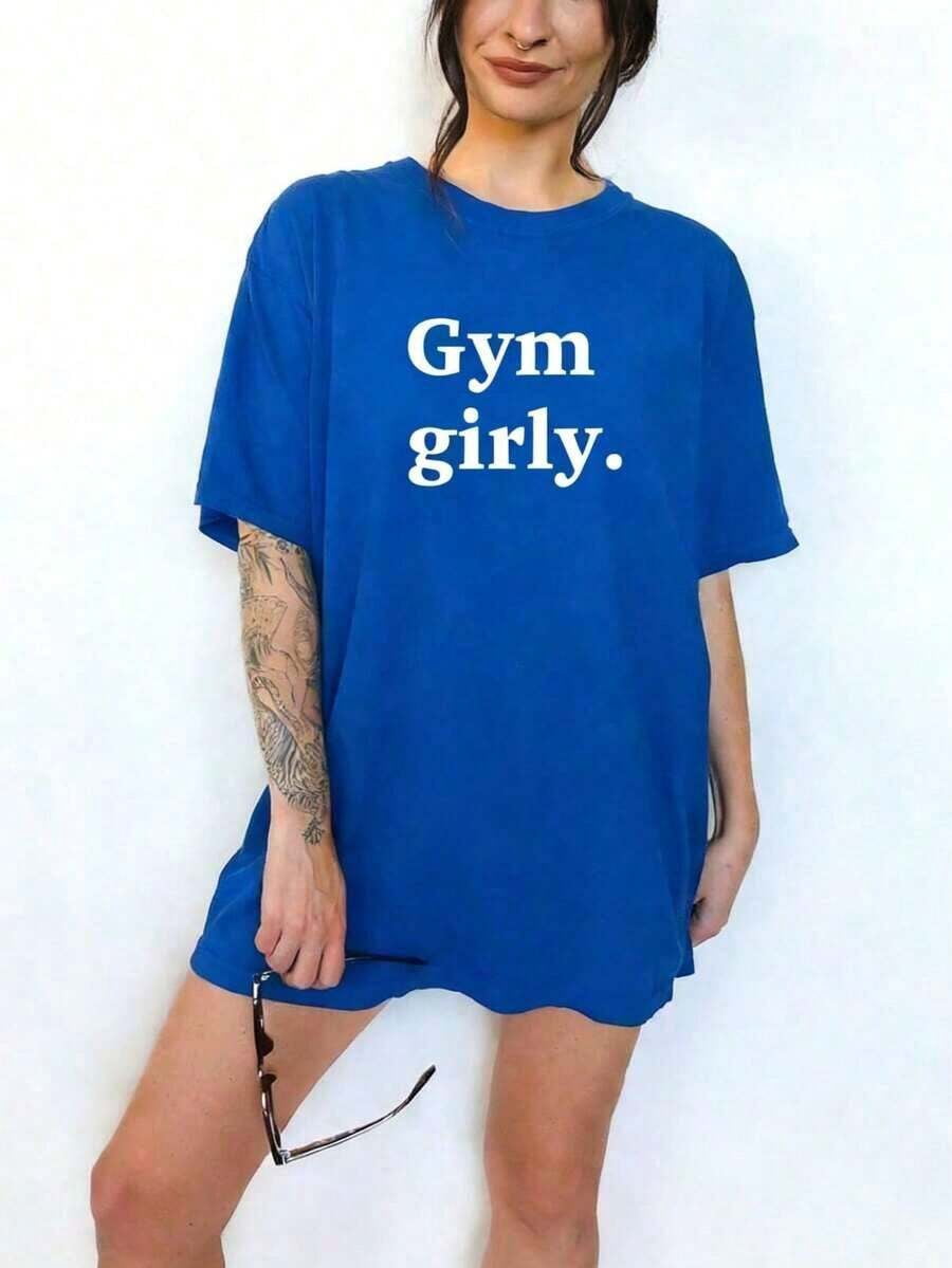 Blue Gym Girly Unisex Oversized Loose Fit Cotton Graphic T-Shirt ...