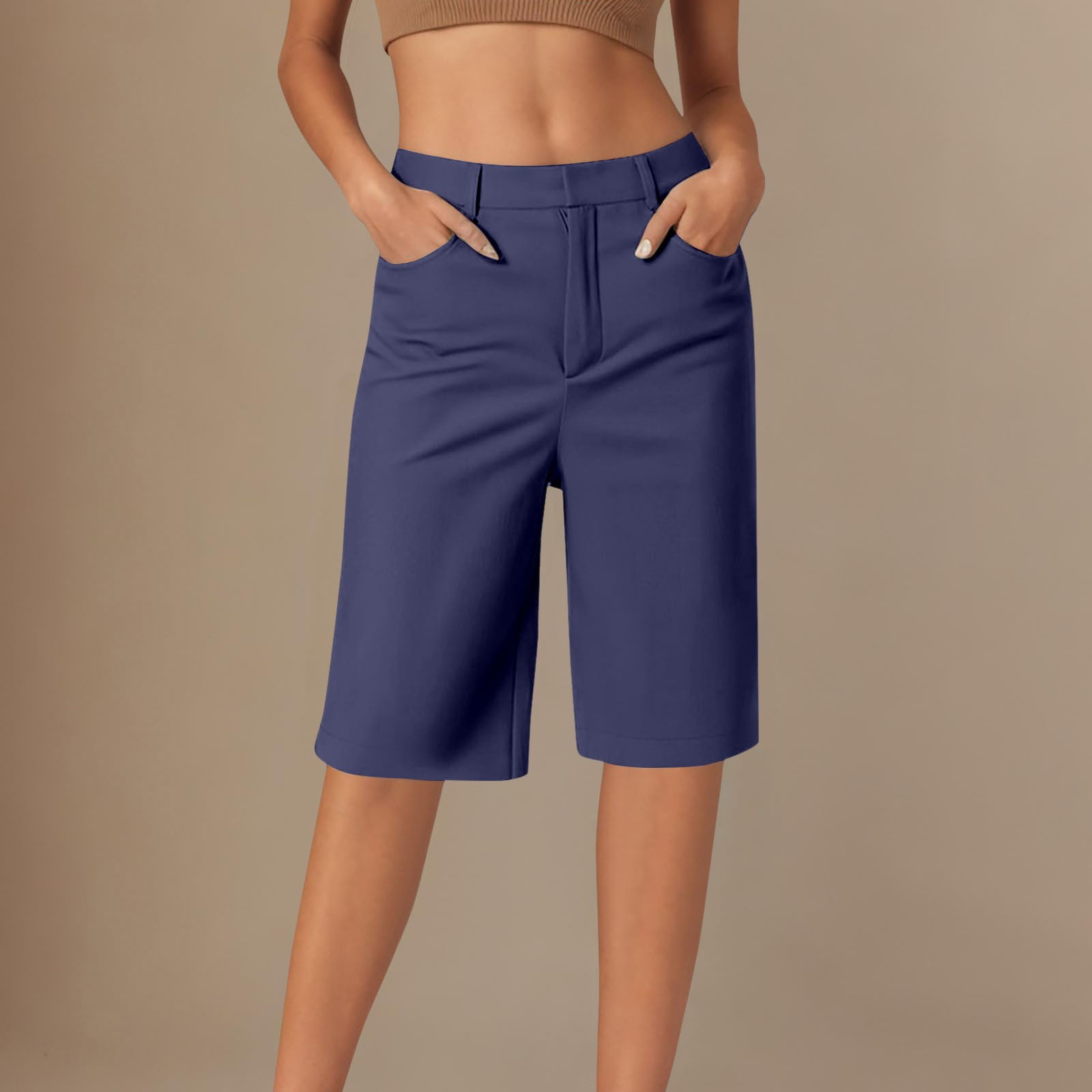 Blue Gym Shorts Women's Quarter Pants High Waisted Stretch Summer ...