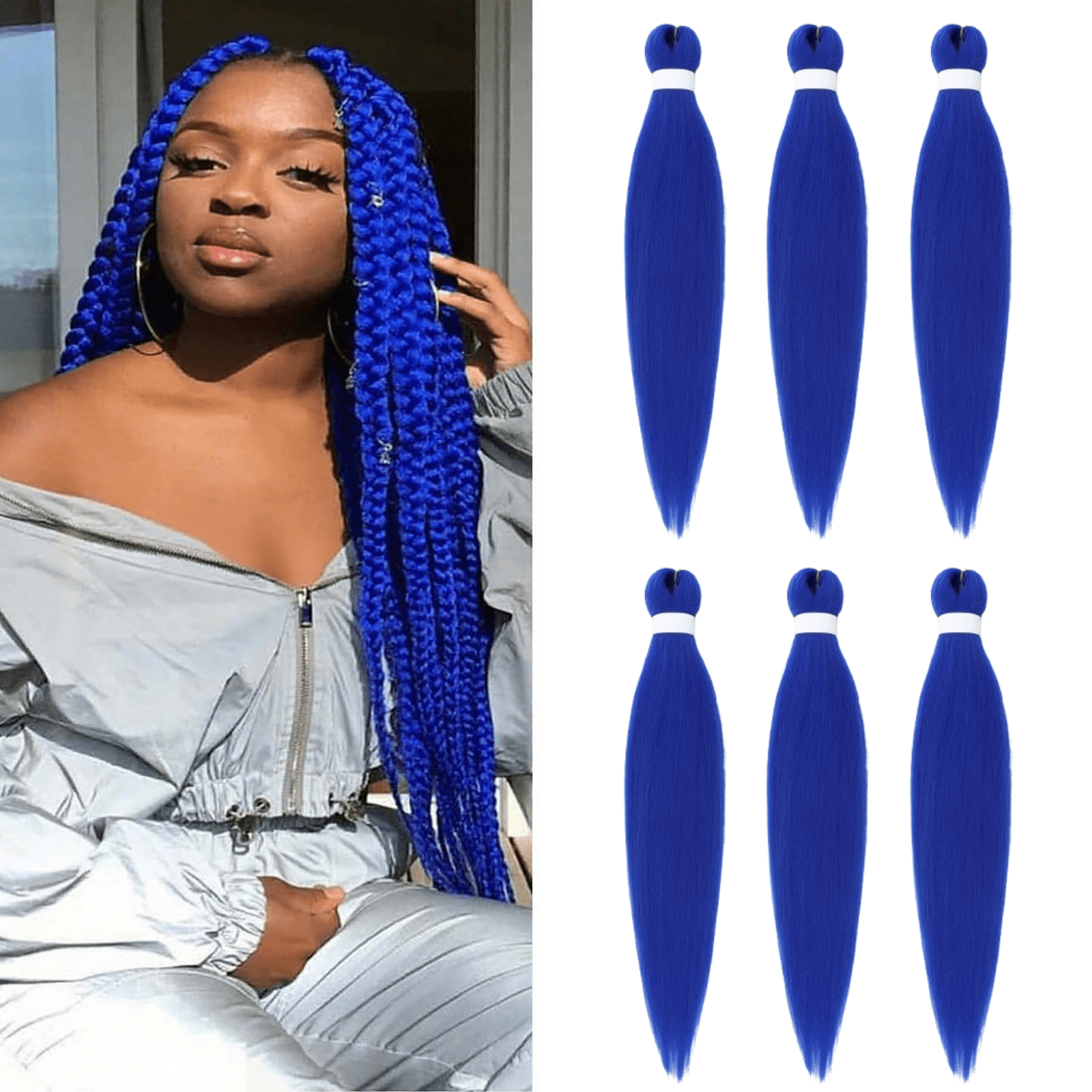 Blue Hair Extensions, 26 Inch 6 Packs Braiding Hair Pre Stretched ...