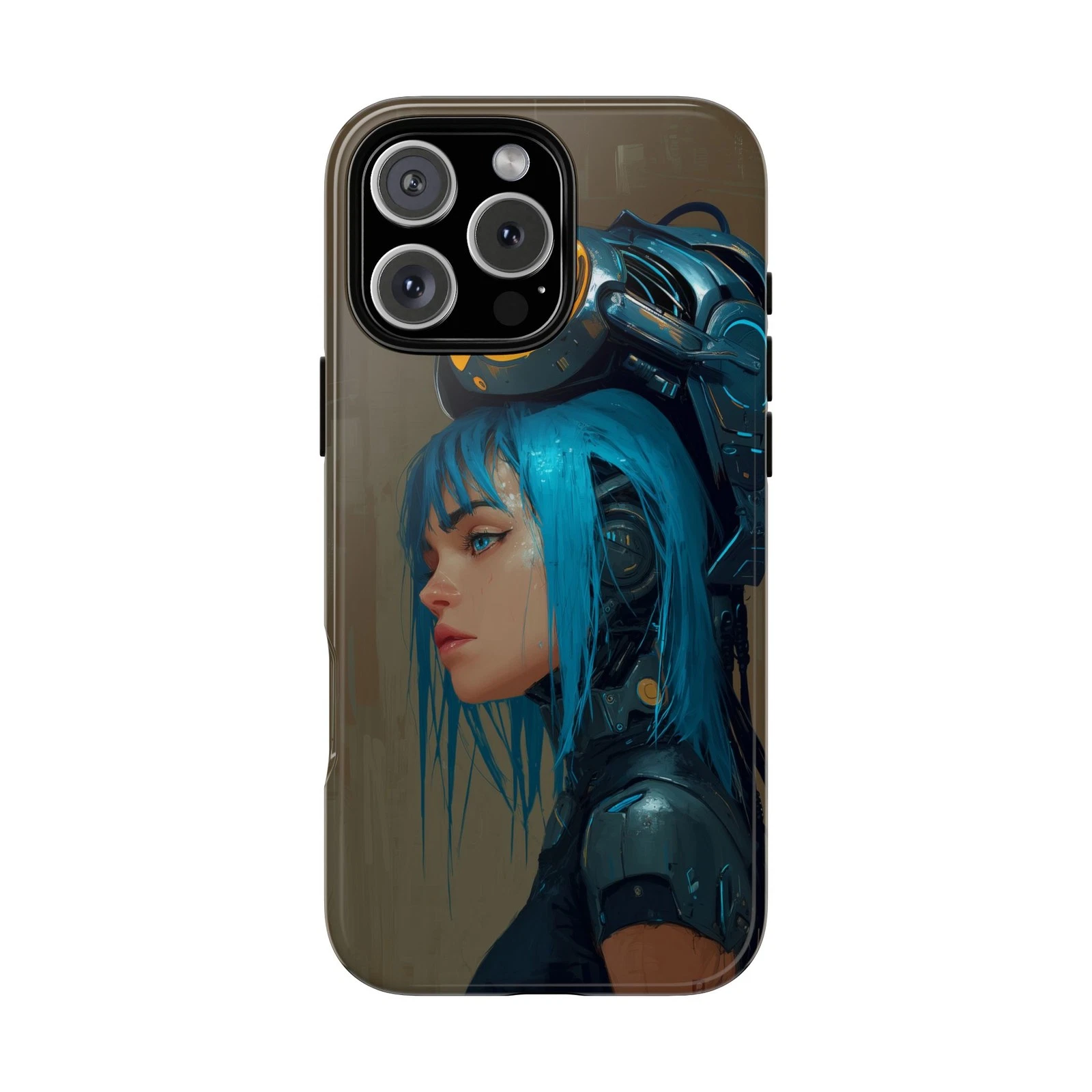 Blue Hair Sci Fi Anime Girl Protective Case for iPhone 11 up to 17 Pro ...