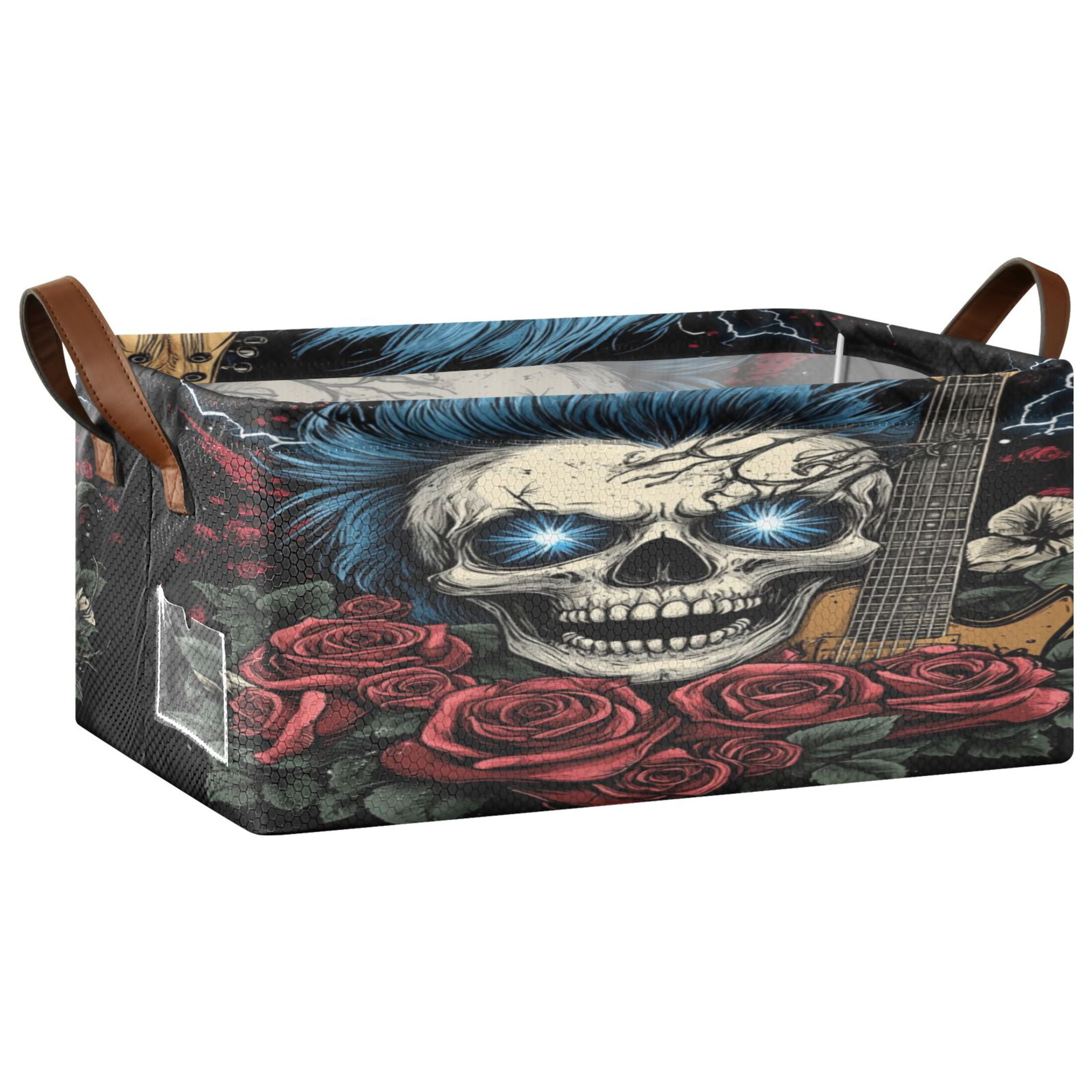Blue Hair Skull Guitar Pattern Storage Basket Soccer Plaid Fabric Hoard ...