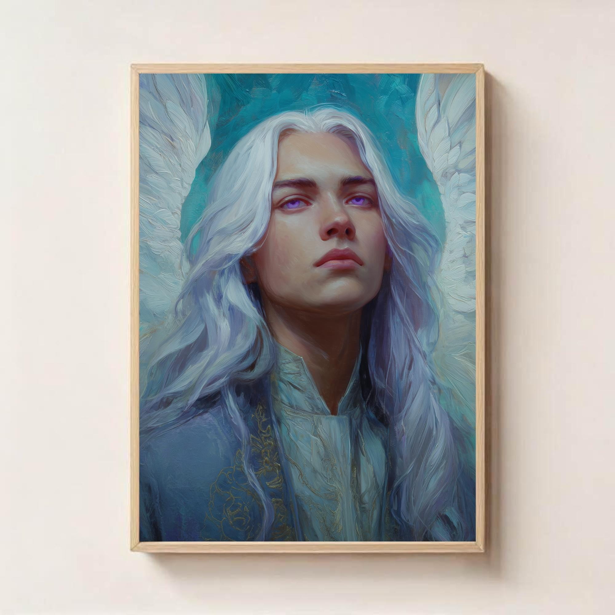 Blue-Haired Guardian Angel – Ethereal Fantasy Angel Wall Art ...