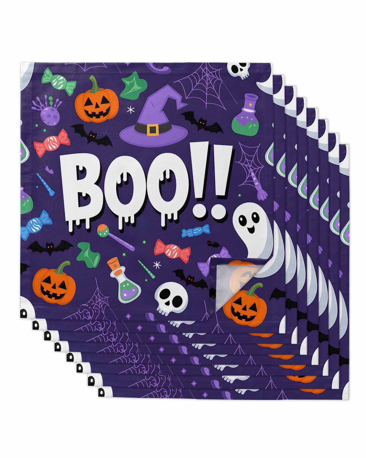 Blue Halloween Cloth Napkins Set of 8 Reusable Dinner Napkins, Ghost ...
