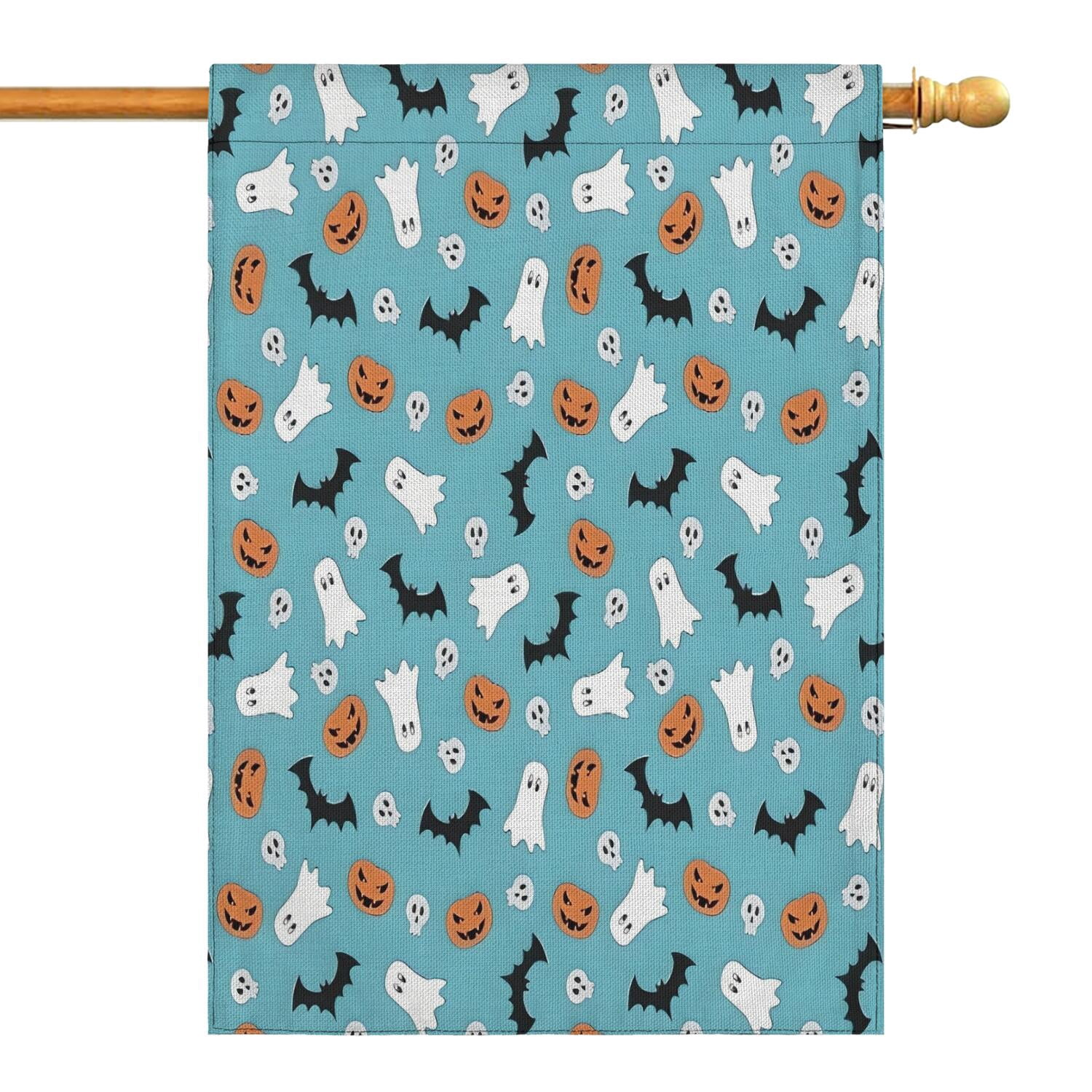 Blue Halloween Ghosts Pumpkins Skulls and Bats Fall Garden Flags 28"x40 ...