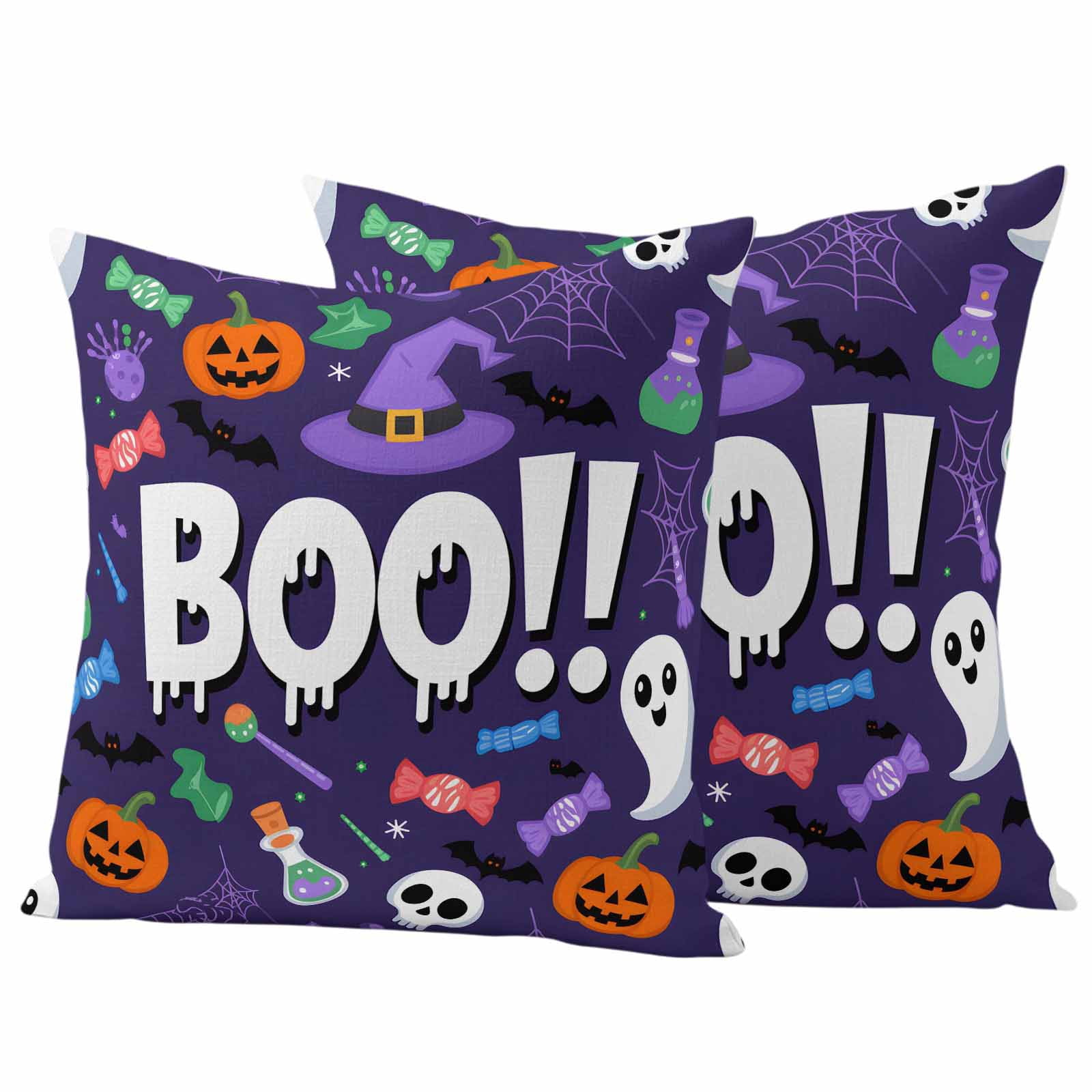 Blue Halloween Outdoor Waterproof Pillow Covers, Ghost Bat Candy Horror ...