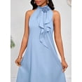 Blue Halter Neck Midi Dress With 3D Flower And Cascading Ruffle Detail ...