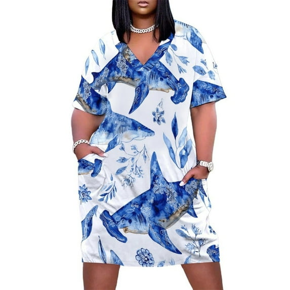 Blue Hammerhead Shark Loose Pocket Dress Dresses Summer Summer Dresses ...