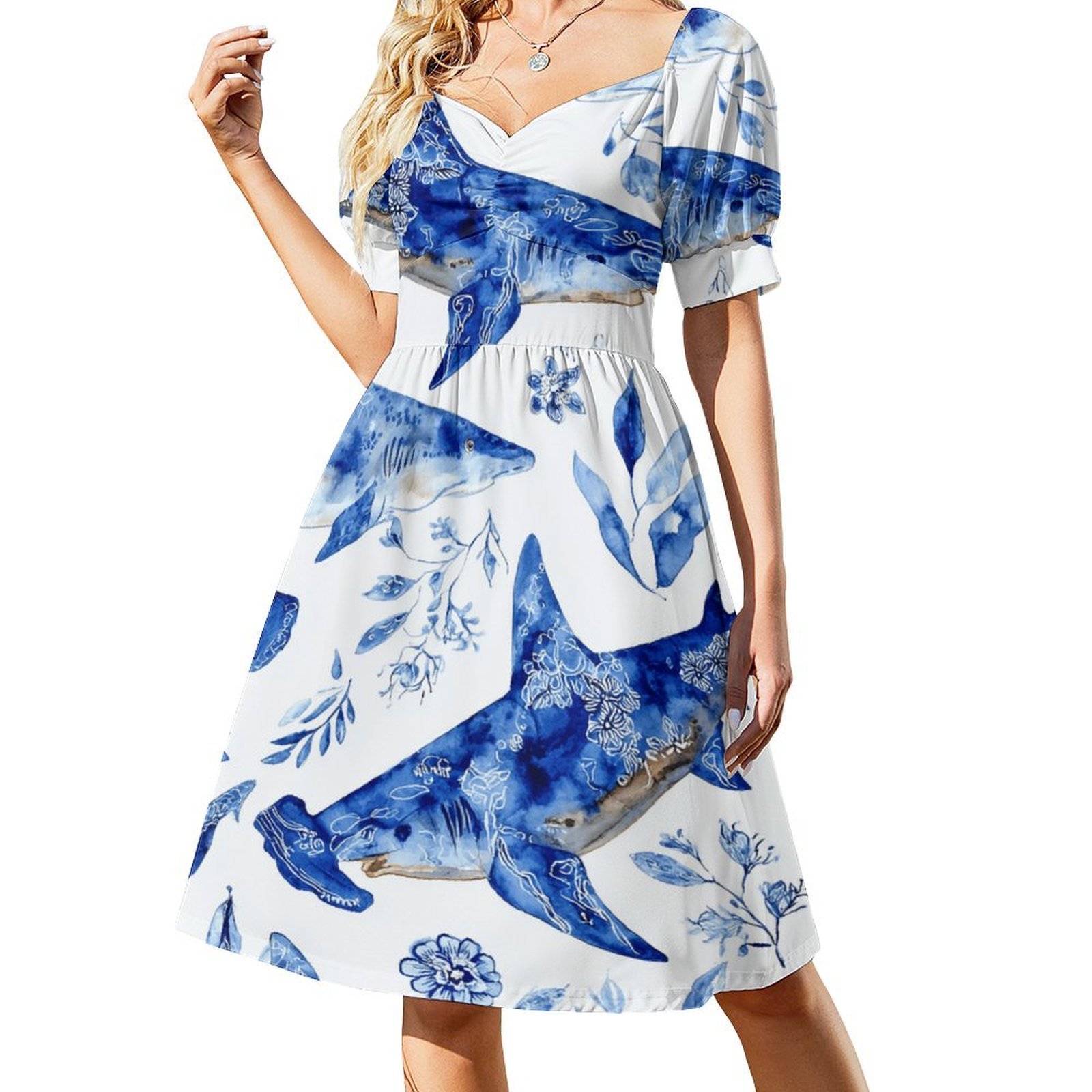 Blue Hammerhead Shark Short Sleeve Dress Clothes Women's Summer Dress ...