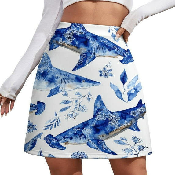 Blue Hammerhead Shark Women's High Waist Skirt Stretchy Casual Mini ...
