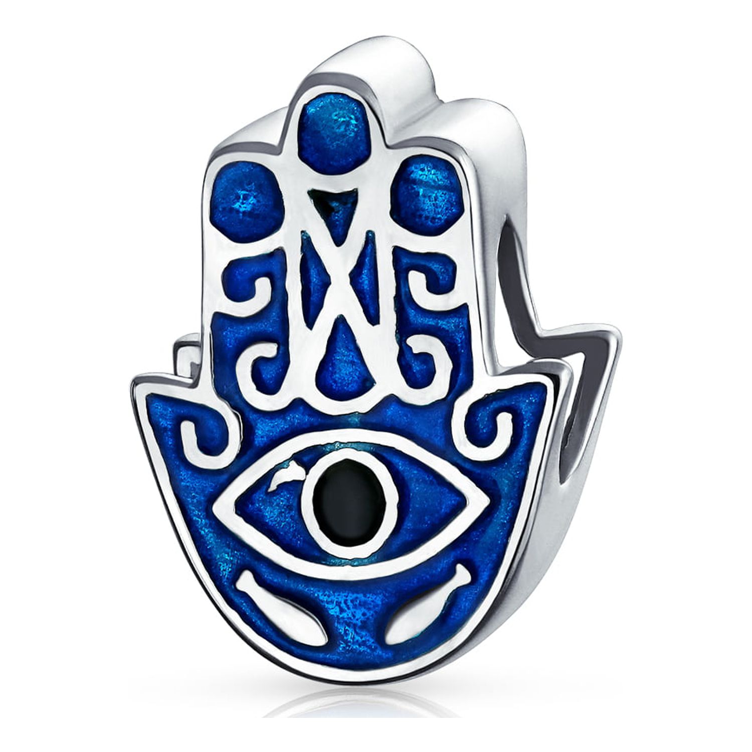 0.09ct Sapphire & Diamond Hamsa Hand & Evil Eye Charm Pendant in 14k ...