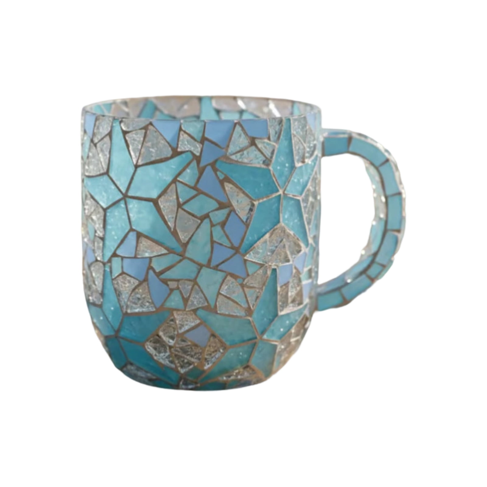 Blue Hand-Blown Cracked Mug, 12 Oz Ceramic Coffee Cup with Bubble ...