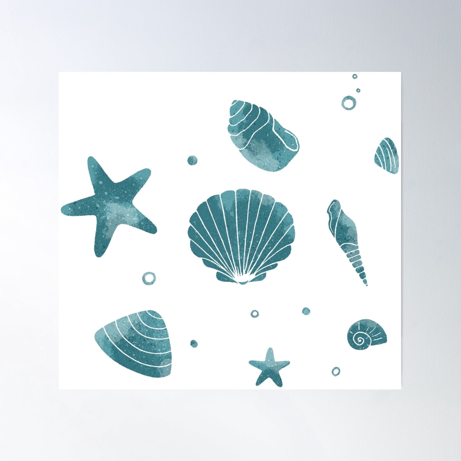Blue Hand Drawn Seashells Poster Wall Art, Modern Wall Decor, 24x24 ...