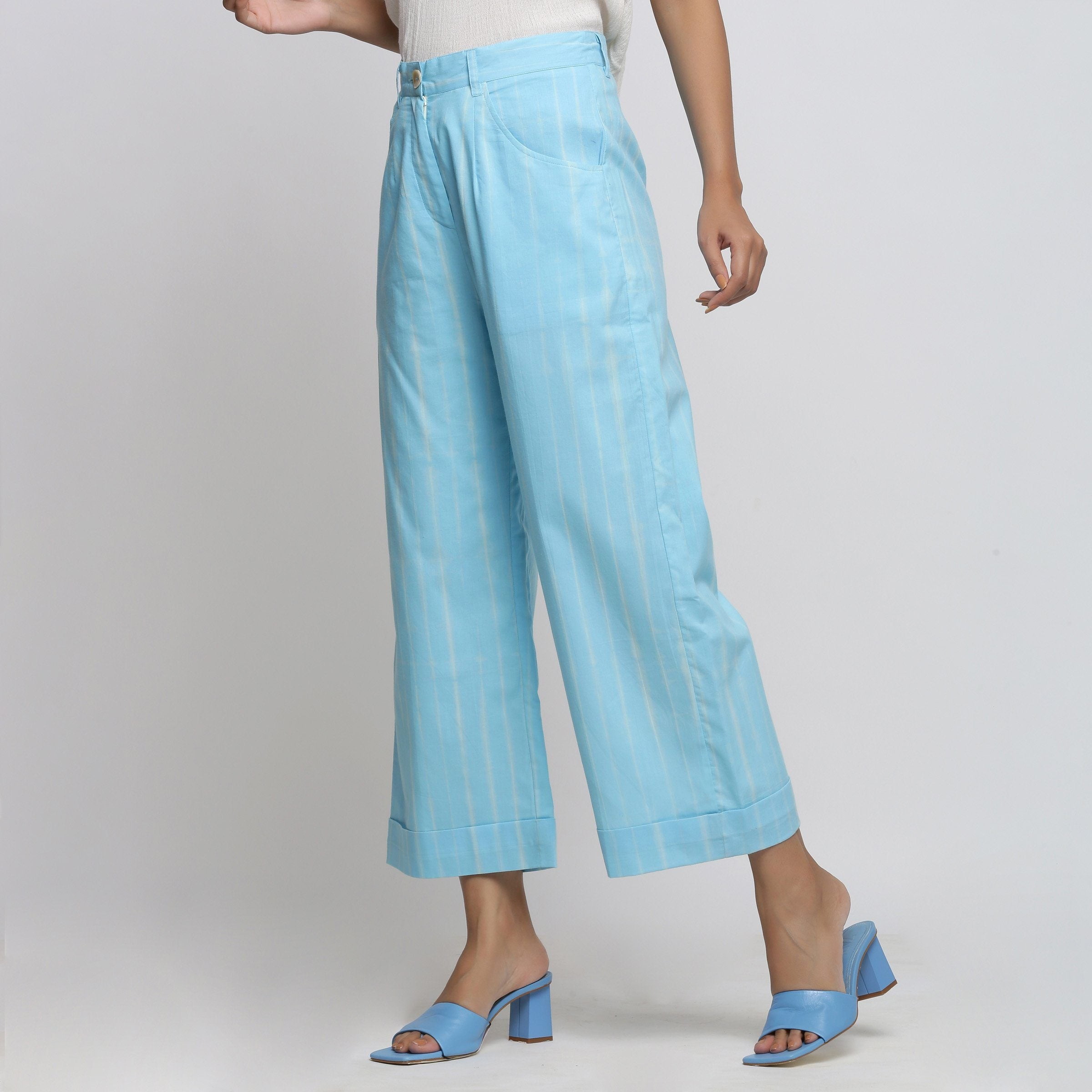Blue Hand Tie Dye Cotton Mid-Rise Wide Legged Pant - Walmart.com