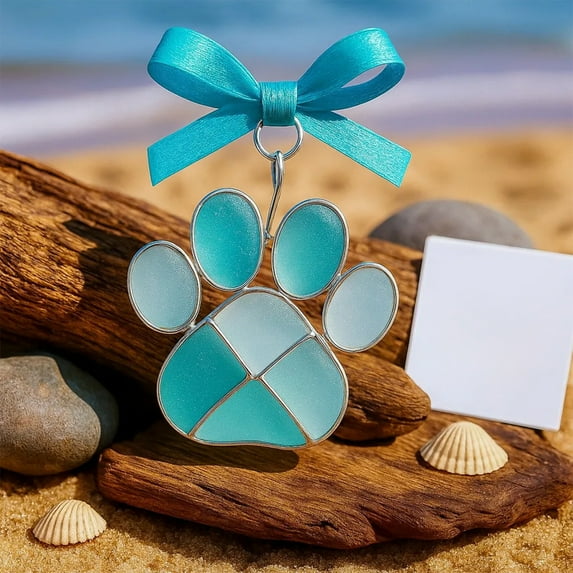 Blue Handcrafted Sea Glass Pendant with Bow, Antique Iron Wire Wrapped ...