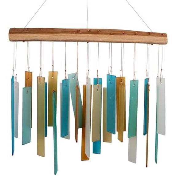 Blue Handworks Caribbean Beach Glass and Driftwood Chime - Sandblasted ...