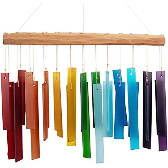 Blue Handworks Color Spectrum Glass and Driftwood Chime - Sandblasted ...