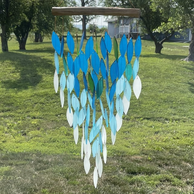 Blue Handworks Glass Wind Chime Deluxe Ocean Waterfall Wind Chimes for ...