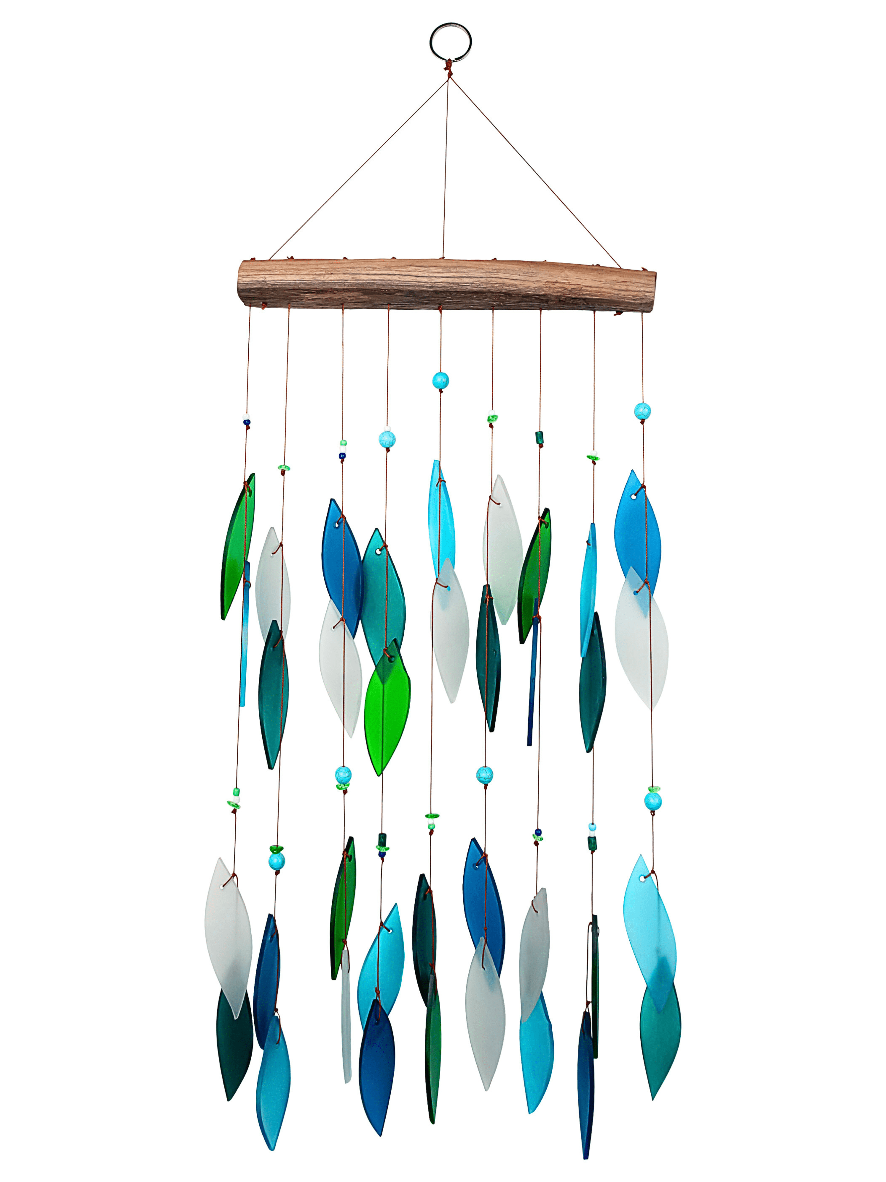 Blue Handworks Ocean Blues Beaded Glass & Driftwood Wind Chime ...