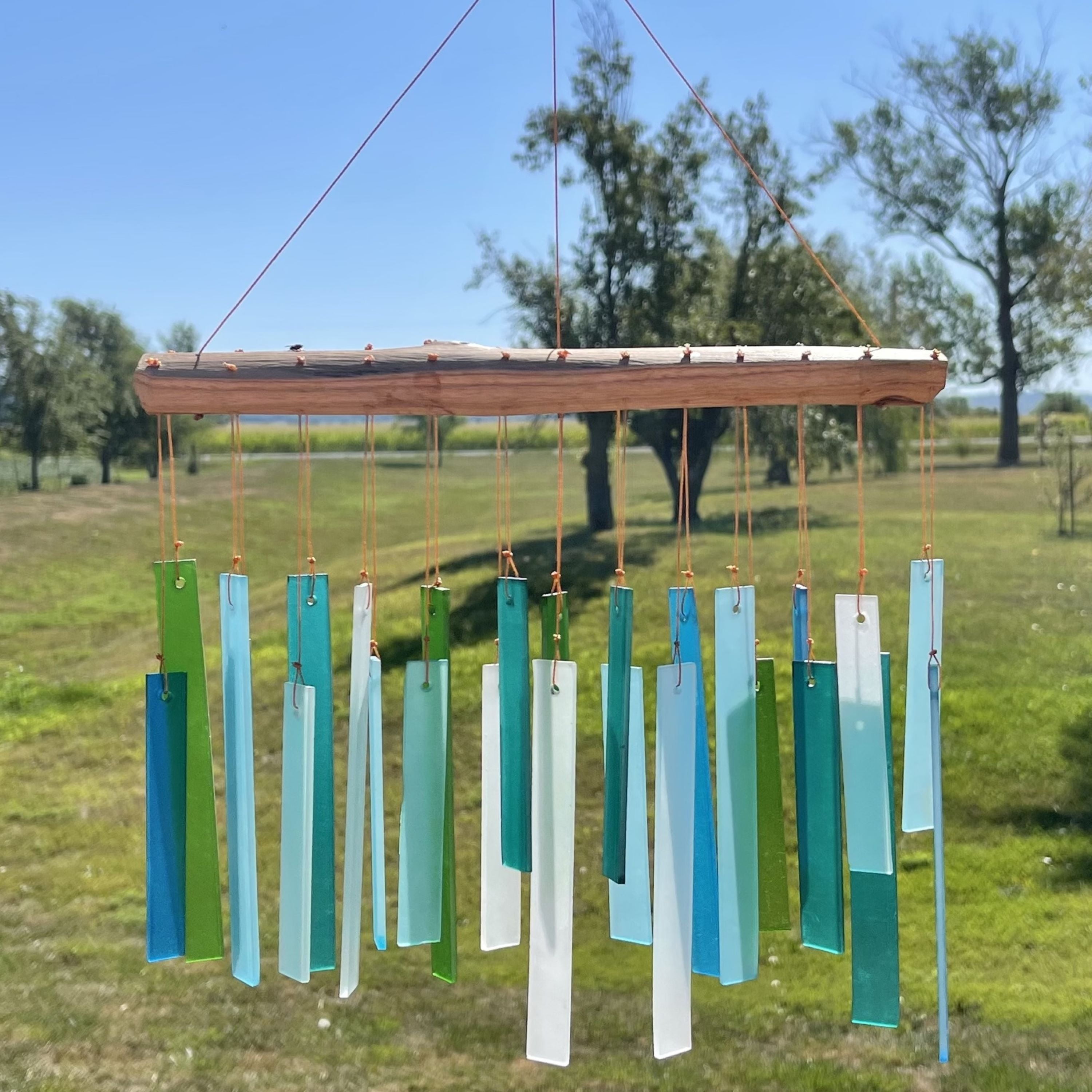 Blue Handworks Seaglass Wind Chime, Beach Garden Decor with Sea Glass ...