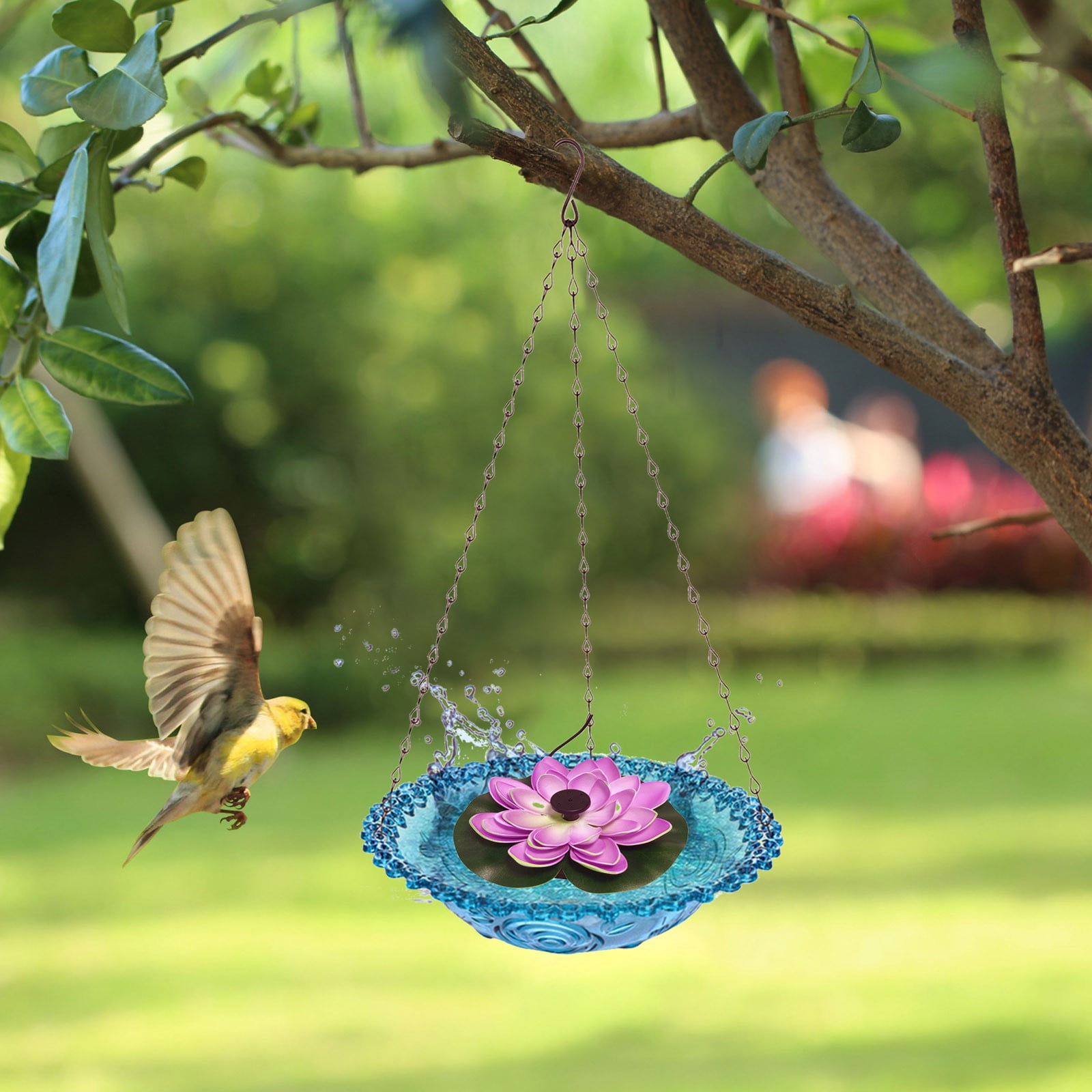Blue Hanging Bird Bath - Solar Functional Bird Bath Bubbler - Birdbath ...