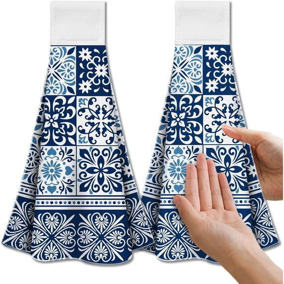 Blue Hanging Kitchen Towels with Loop Set of 2 - Soft & Super Absorbent ...