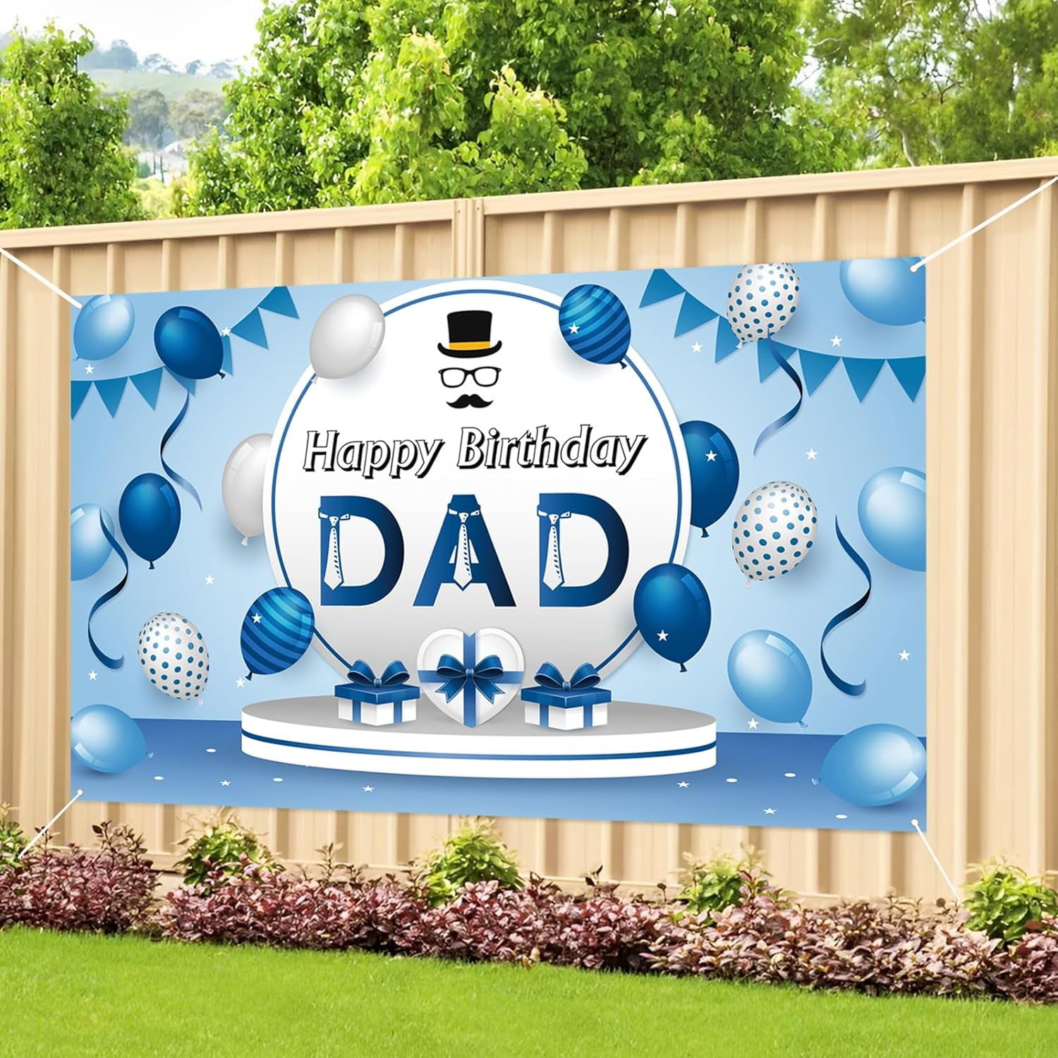 Blue Happy Birthday Dad Banner Backdrop, Dad's Birthday Decorations ...