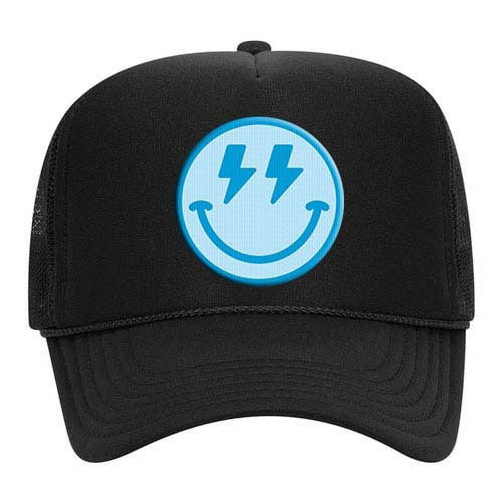 Blue Happy Face Lightning Eyes Smile Face Unisex Embroidered Foam Front ...