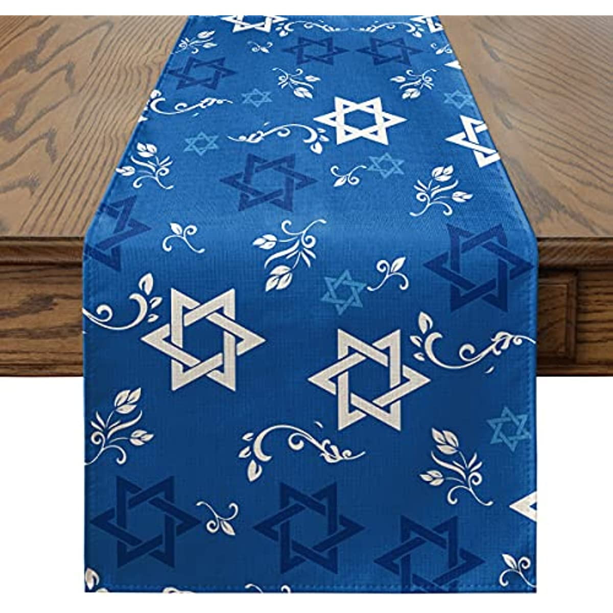 Blue Happy Hanukkah Menorah Linen Table Runners Chanukah Dining Table r ...