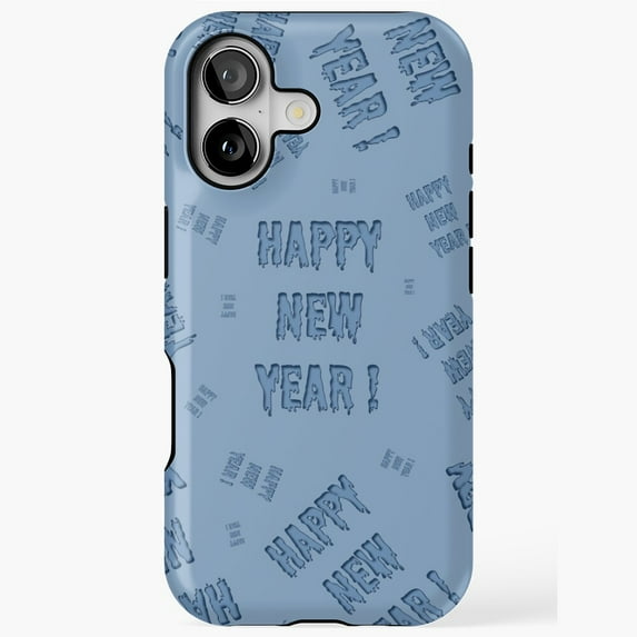 Blue Happy New Year Pattern Art Phone Case 17 16 15 14 13 12 11 Pro Max ...