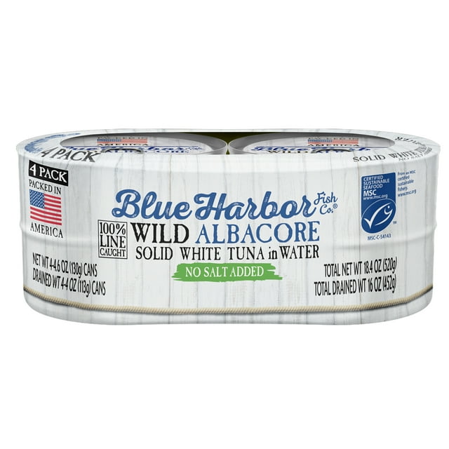 Blue Harbor, Albacore Tuna in Water No Salt Added, 4.6 oz, 4 Cans ...