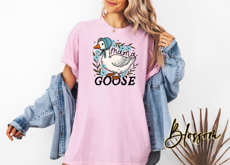Blue Hat Mama Goose T-shirt, Comforts Colors, Mother's Day Gift, New Mom T-shirt, Oversized Mom ...