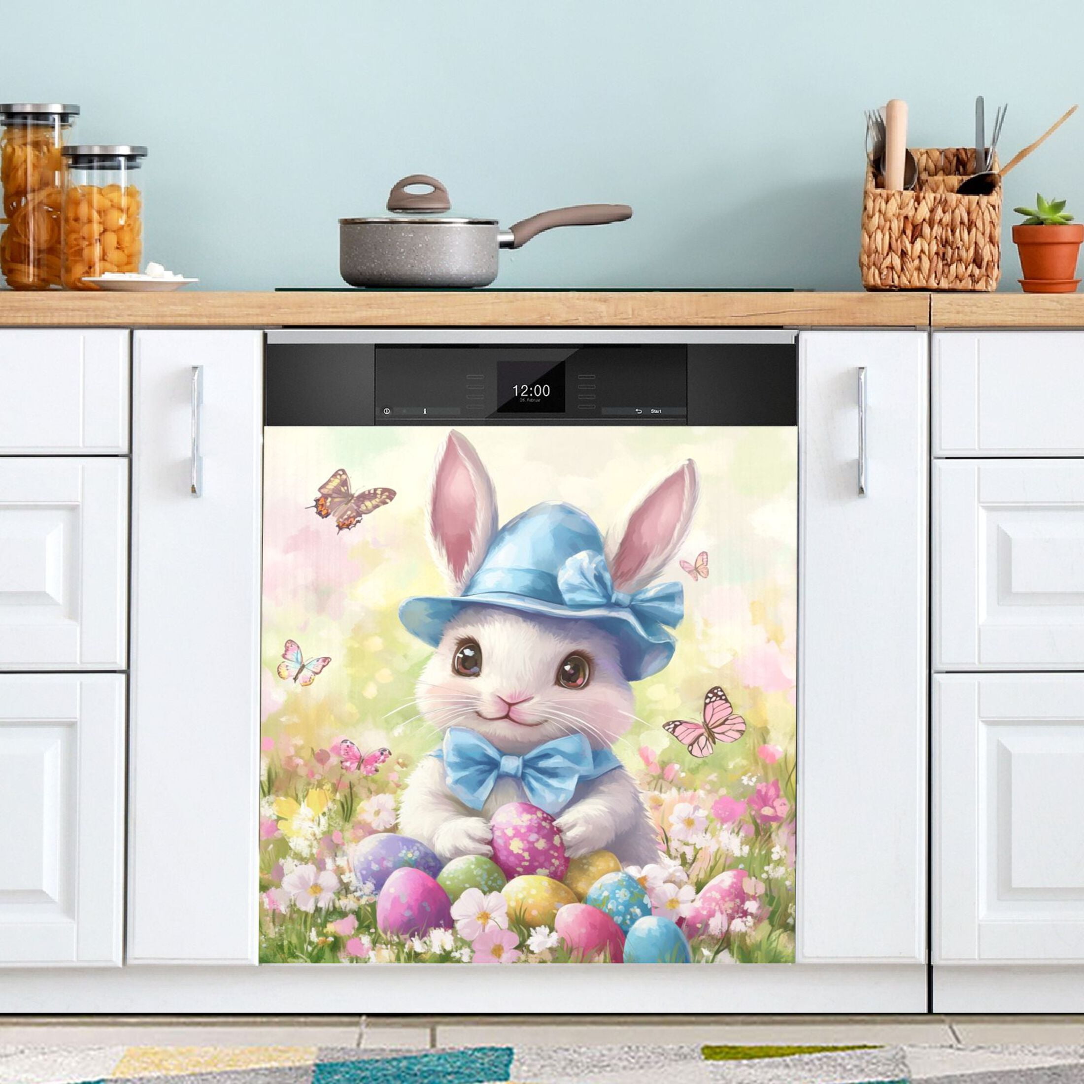 Blue Hat Rabbit Easter Eggs Dishwasher Magnet Refrigerator Magnetic ...