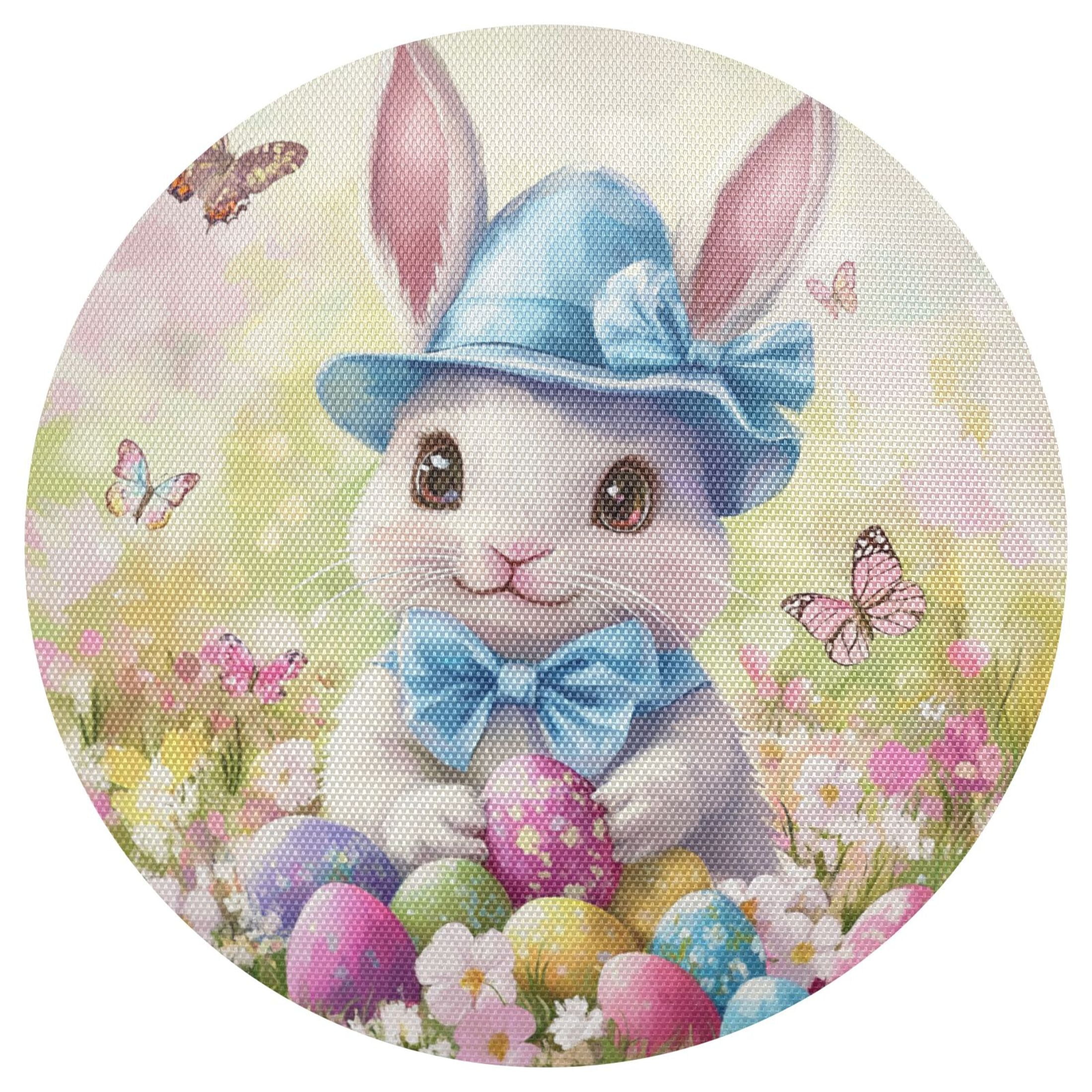 Blue Hat Rabbit Easter Eggs PVC Round Grid Placemat Table Mat 1 Pc for ...